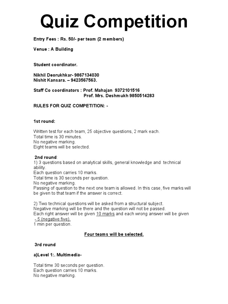 Rules For Quiz Competition | PDF