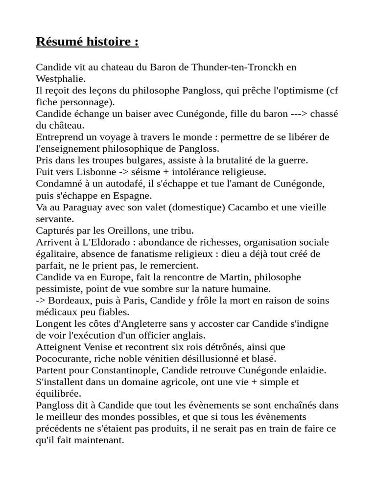 Candide Résumé | PDF