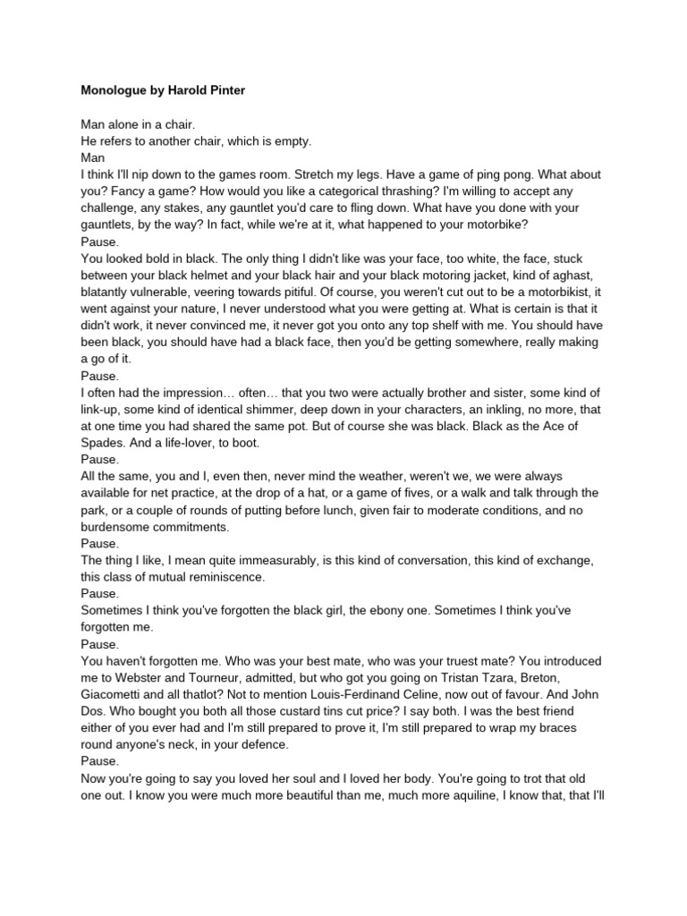 Monologue by Harold Pinter | PDF