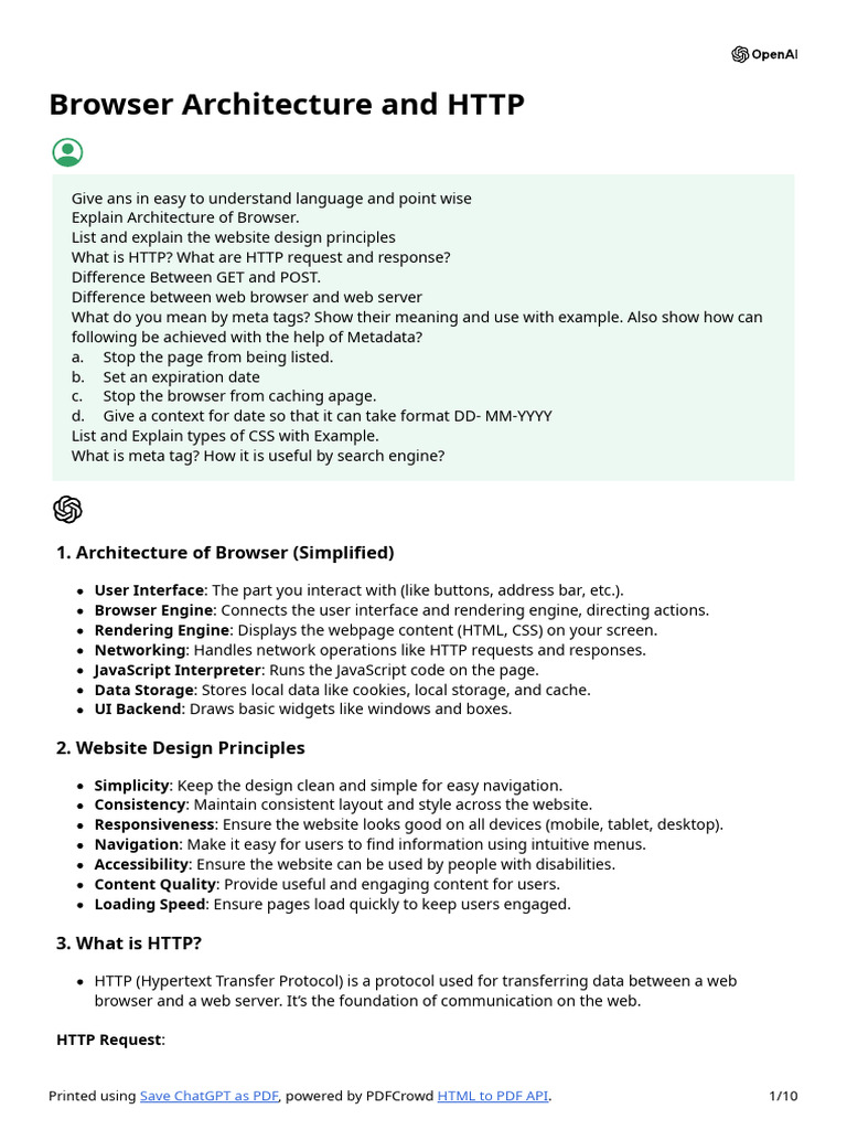Browser Architecture and HTTP | PDF