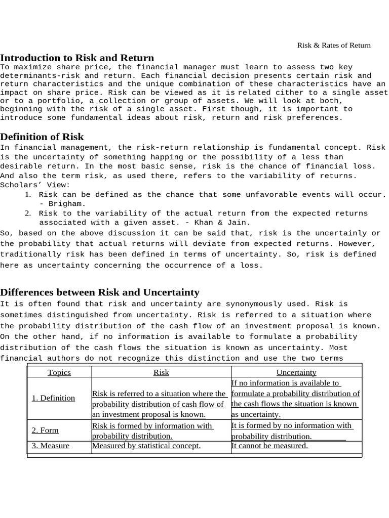 Risk and Return (C-2) | PDF
