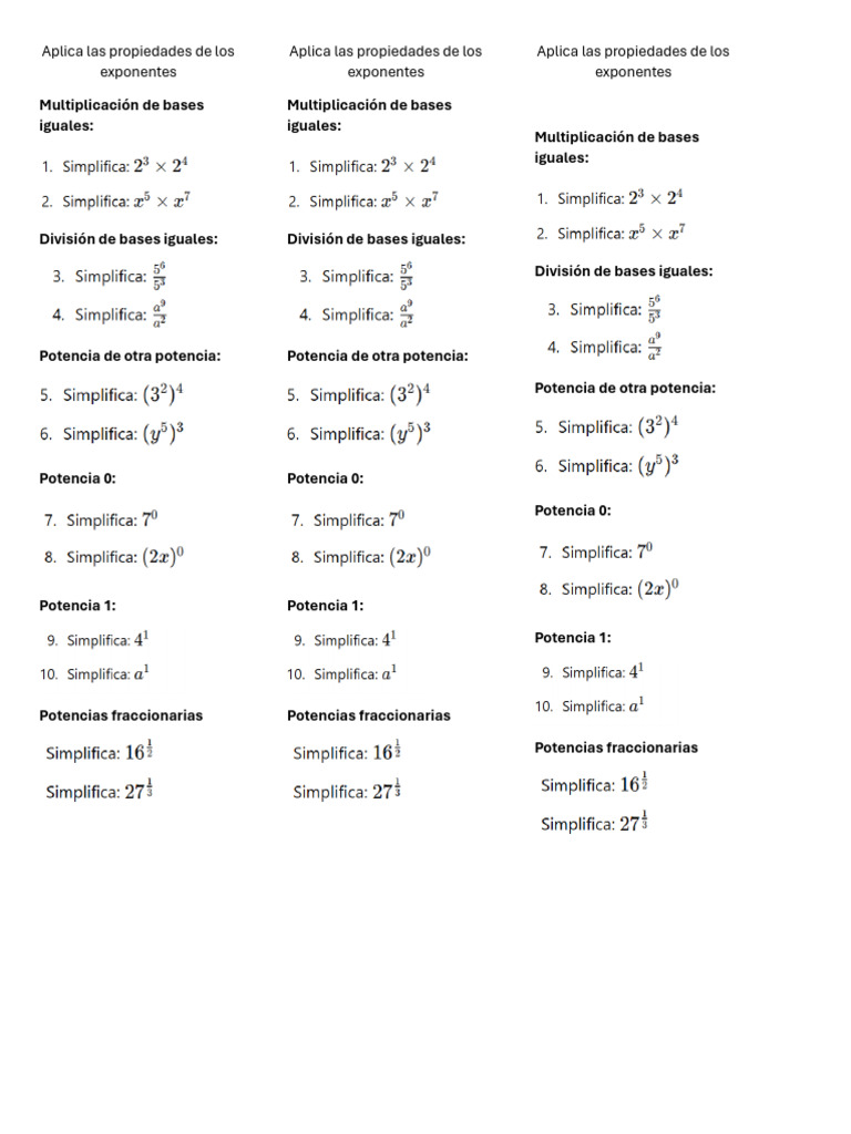 Aplica Las Propiedades de Los Exponentes | PDF