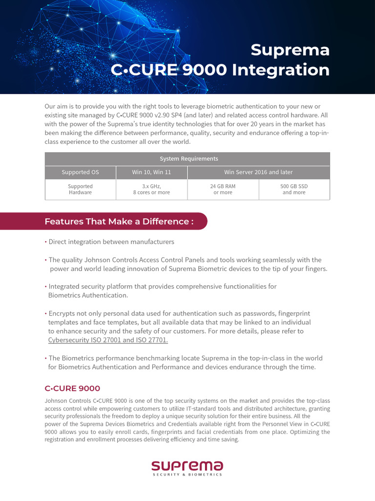 (Flyer) (SUPREMA-SGL-CC-EN-REV01) - Suprema CCURE Integration | PDF