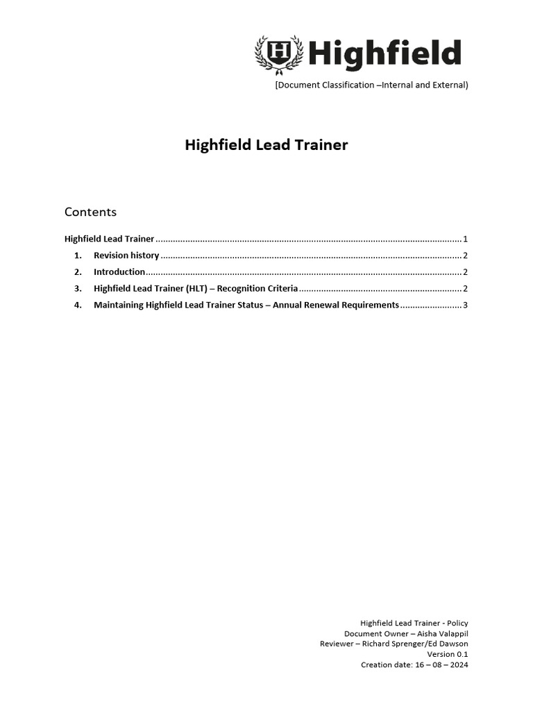 Highfield Lead Trainer Recognition Policy | PDF | Professional Development