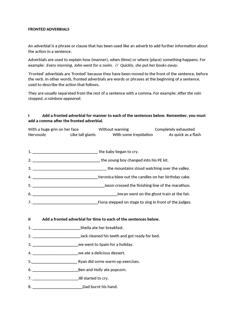 Fronted Adverbial | PDF