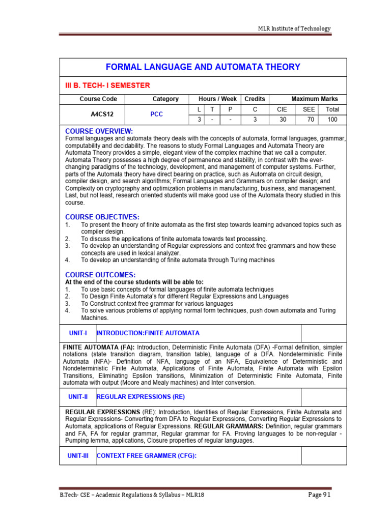 FORMAL-LANGUAGE-AND-AUTOMATA-THEORY | PDF