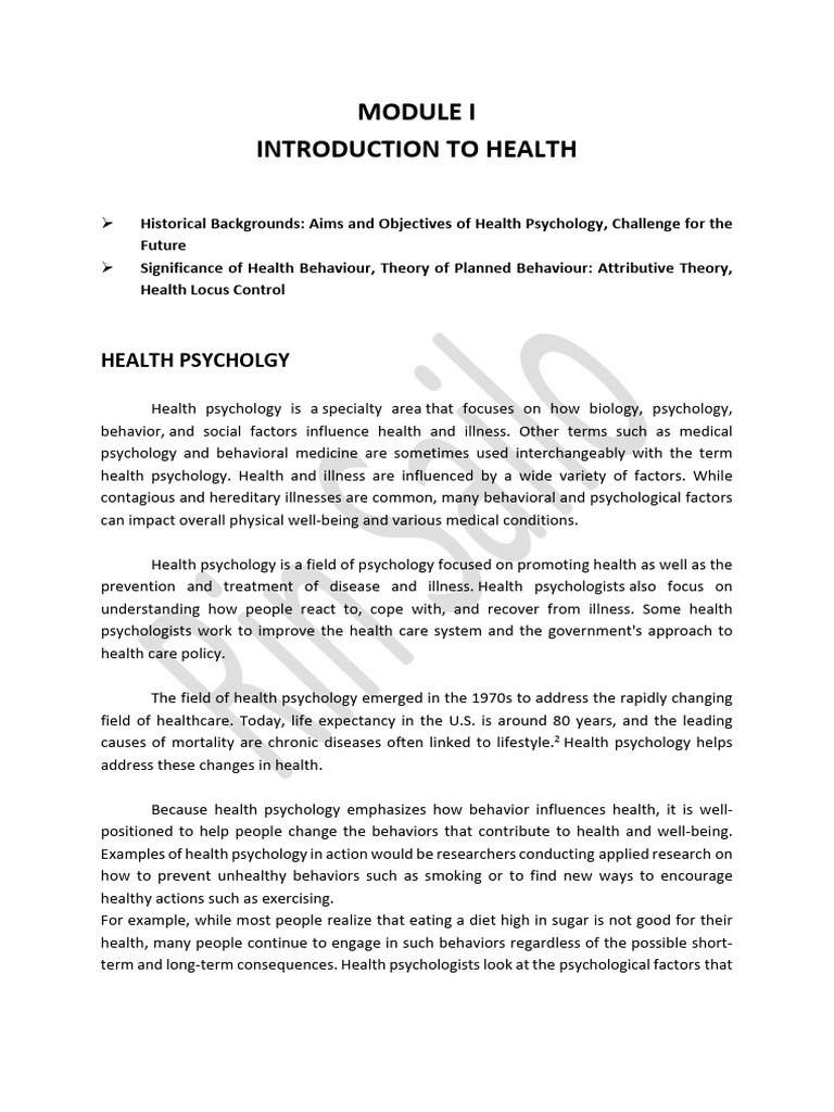 Health - Psy MODULE I | PDF | Health Psychology | Psychology