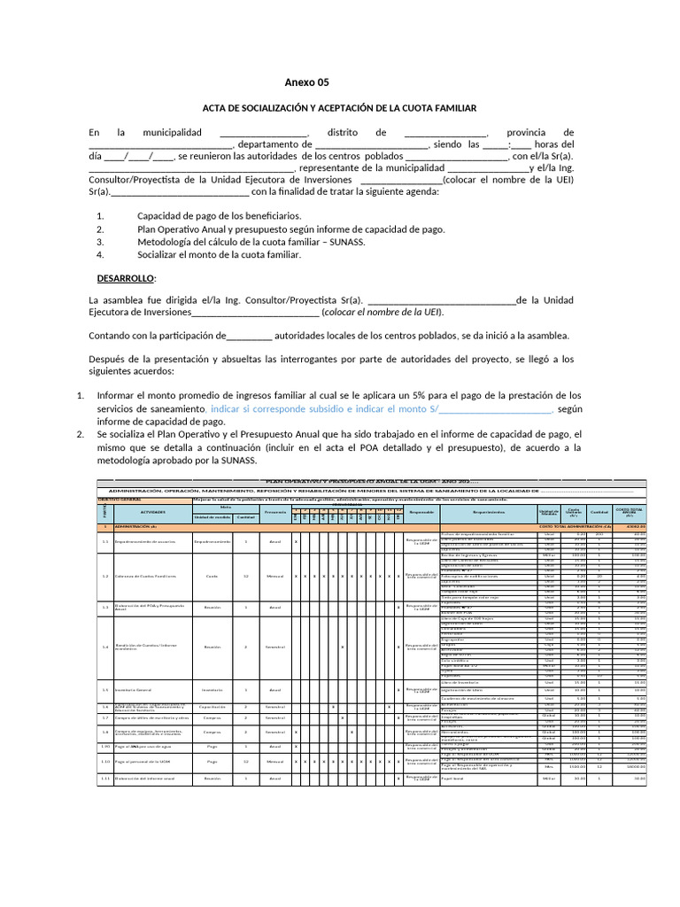 Anexo 05 Acta de Socialización de La Cuota Familiar - UGM 22.12.2021 | PDF