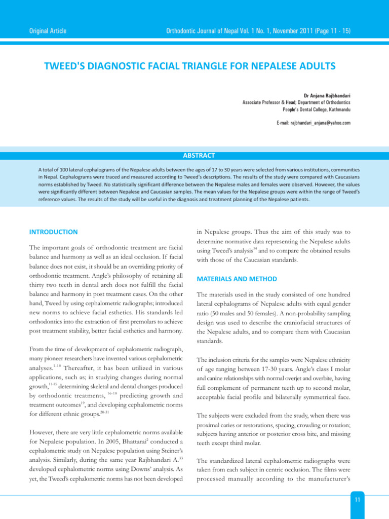 Tweeds Diagnostic Facial Triangle For Nepalese Ad | PDF | Orthodontics ...