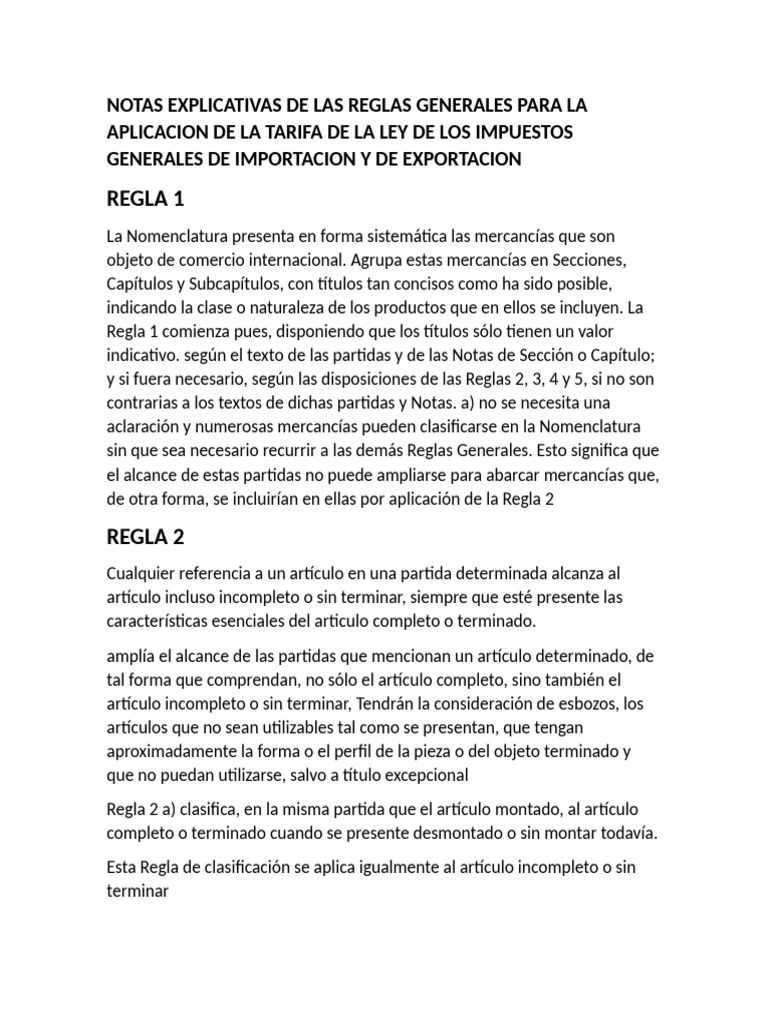 Notas Explicativas de Las Reglas Generales para La Aplicacion de La Tarifa de La Ley de Los ...