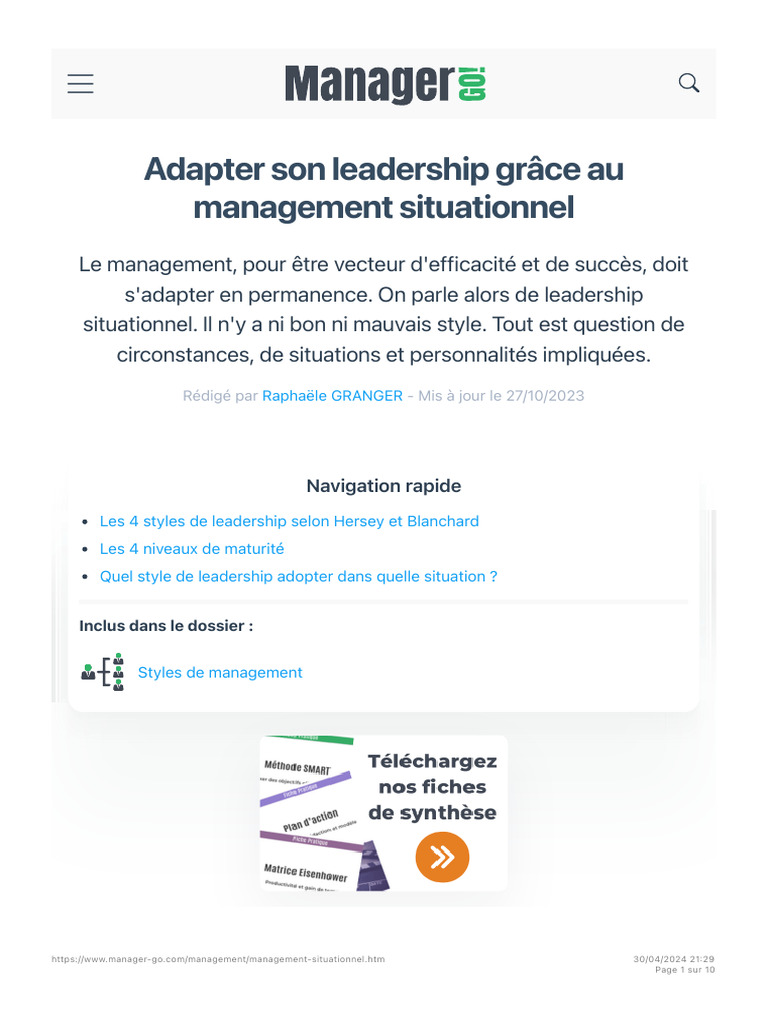 Leadership Situationnel - Adoptez Le Bon Style de Management | PDF