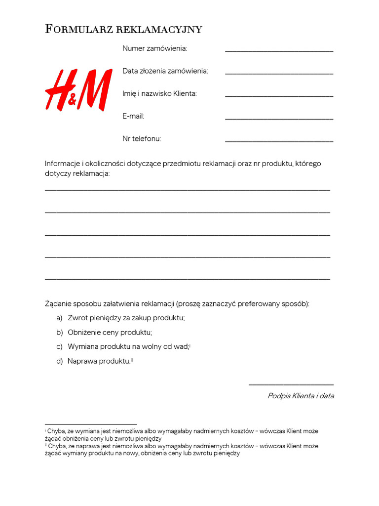 PL - Formularz Reklamacyjny | PDF