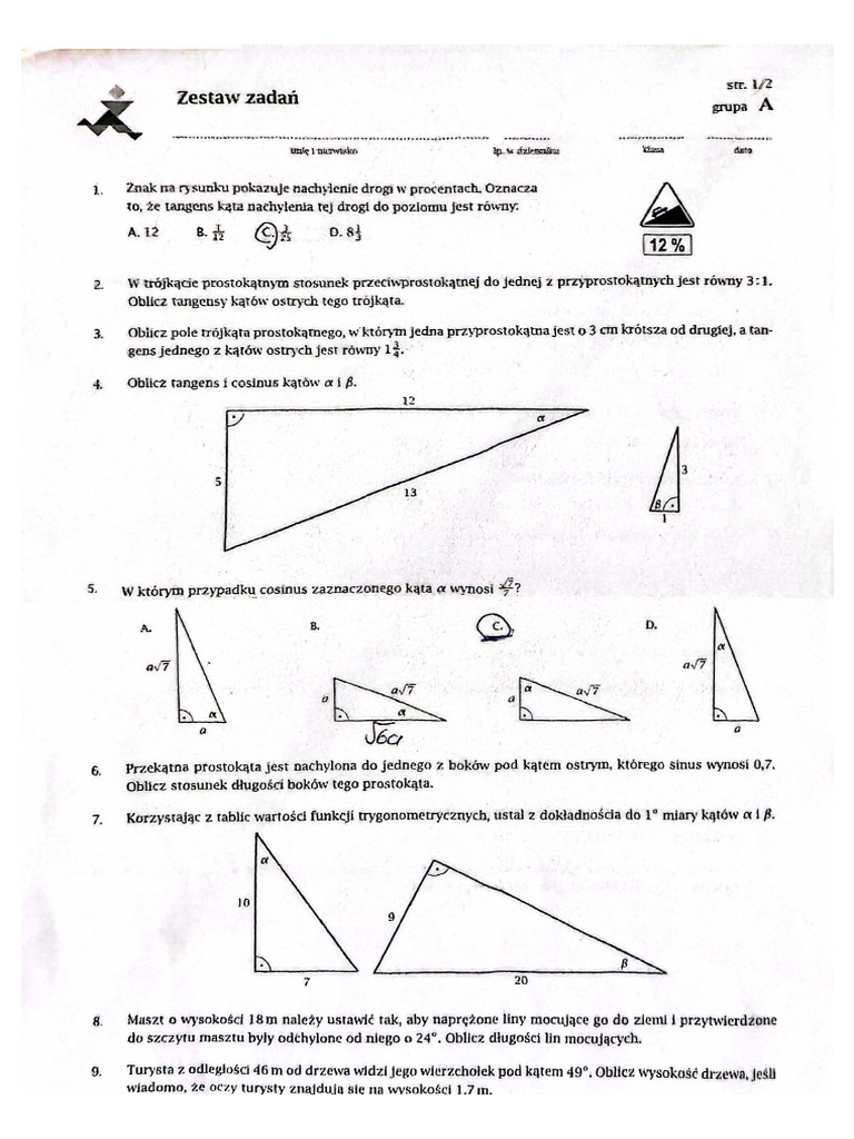 Trygonometria - Zestaw Zadań | PDF