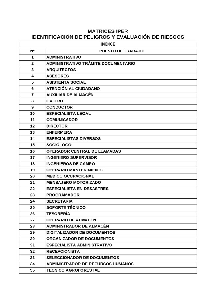 Matrices IPERC Varios | PDF