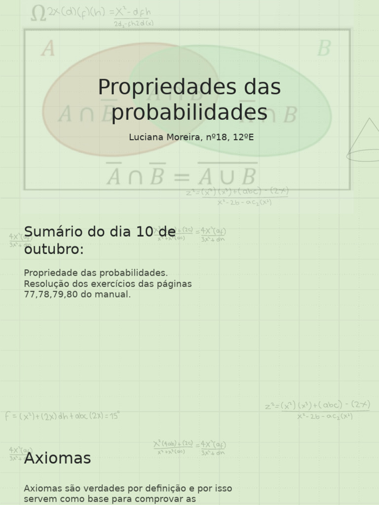 Resumo de Aula - Propriedades Das Probabilidades | PDF