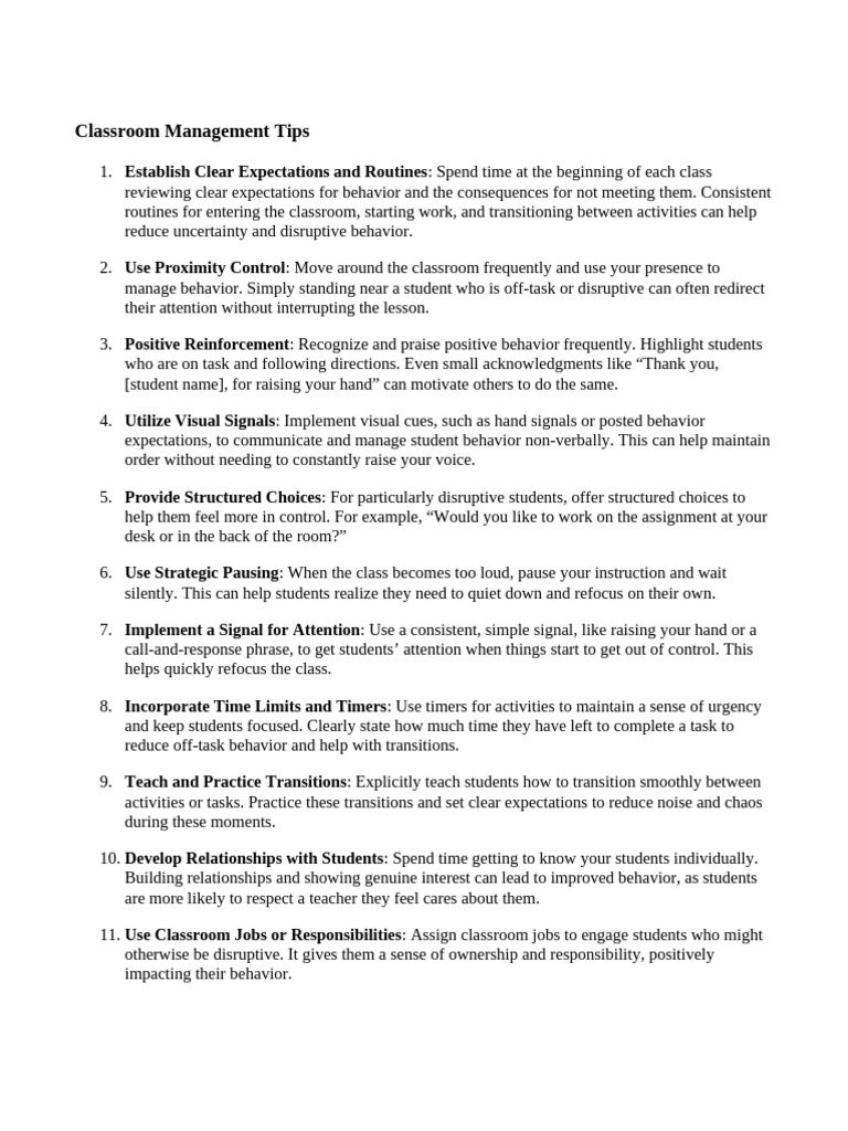 Classroom Management Tips | PDF | Classroom Management | Nonverbal ...