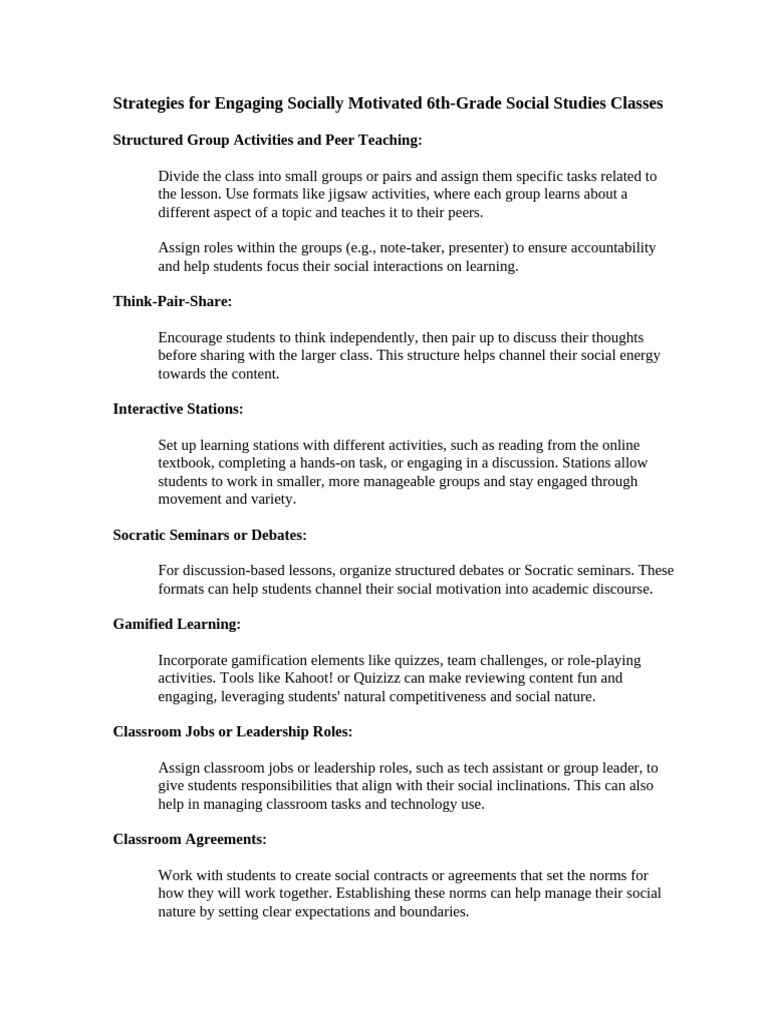 Engaging Strategies for 6th-Grade Social Studies | PDF | Education ...
