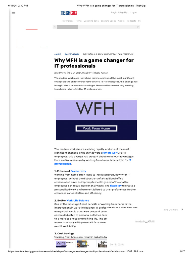 Why WFH Is A Game Changer For IT Professionals - TechGig | PDF