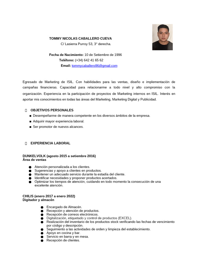 Tommy Nicolas Caballero Cueva CV | PDF