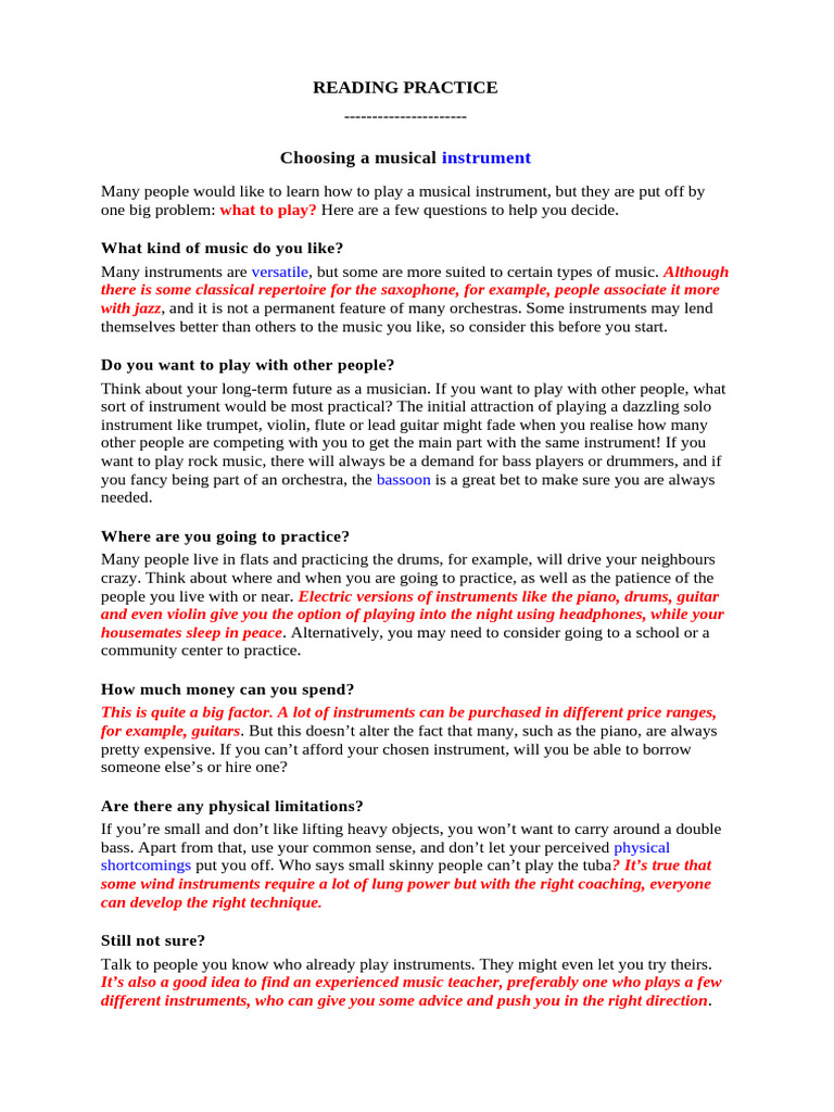 Reading practice 1 | PDF