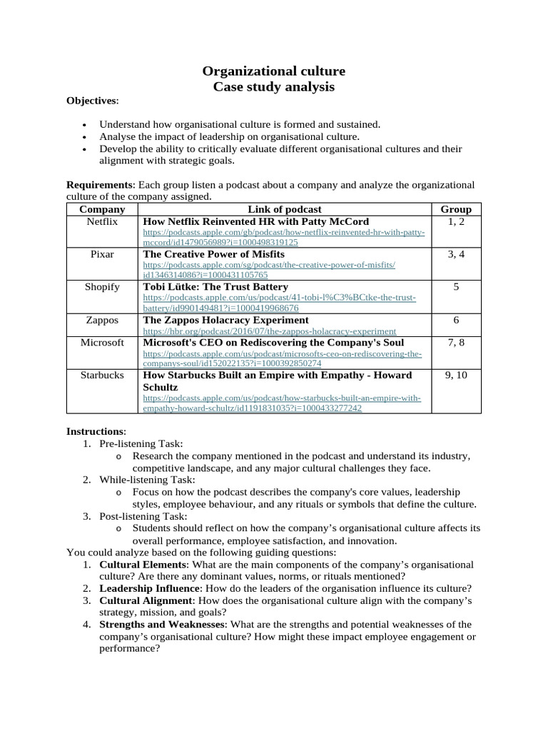 Organizational Culture Case Studies Pdf