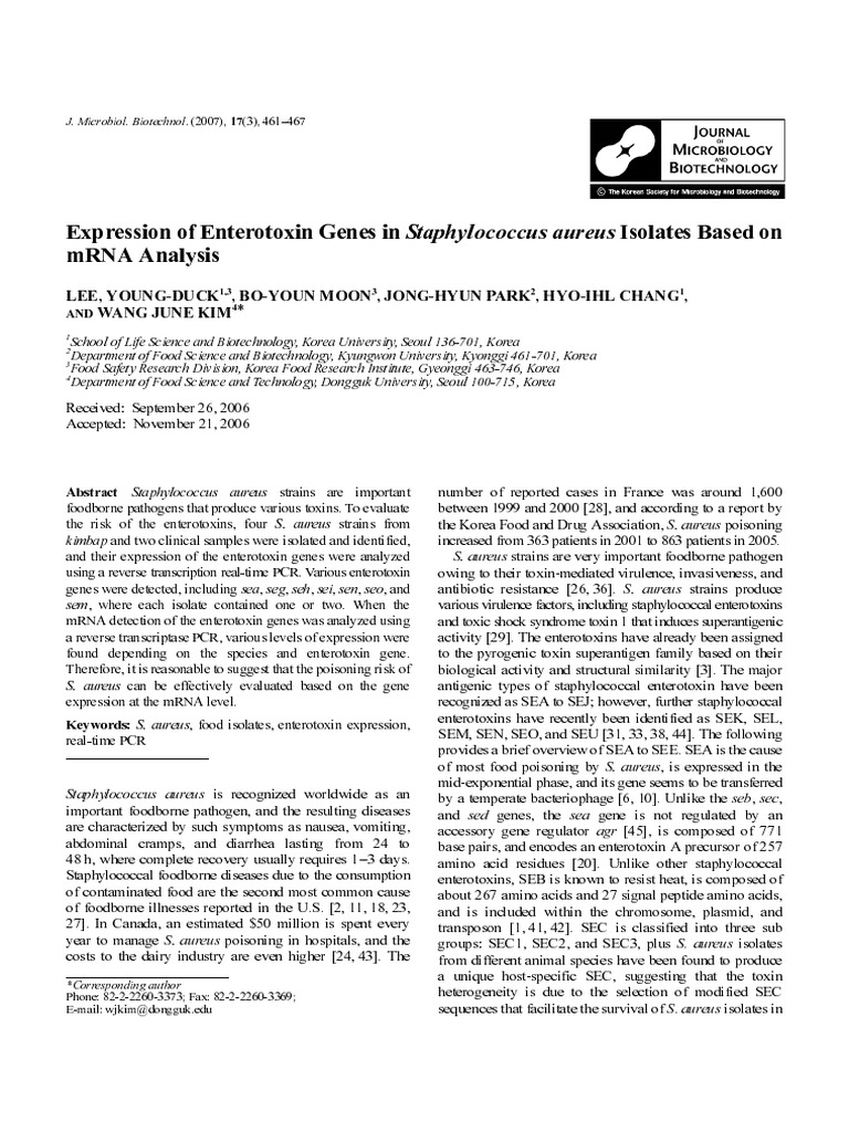 Relative Expression of Enterotoxin Genes | PDF