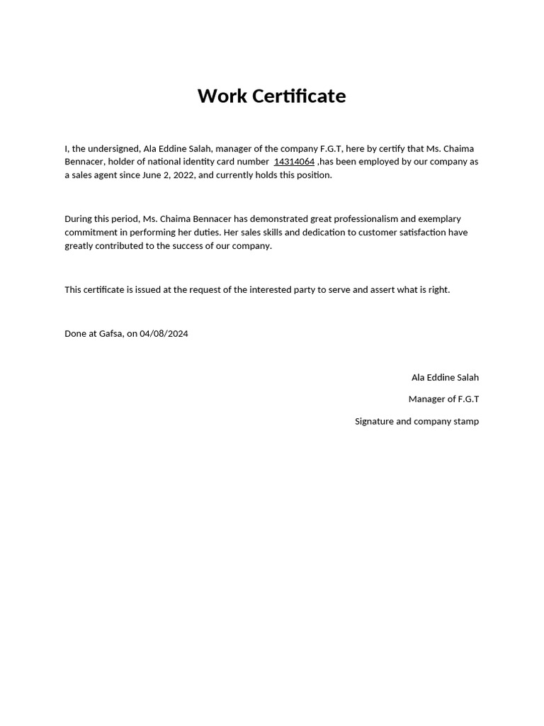 Work Certificate | PDF