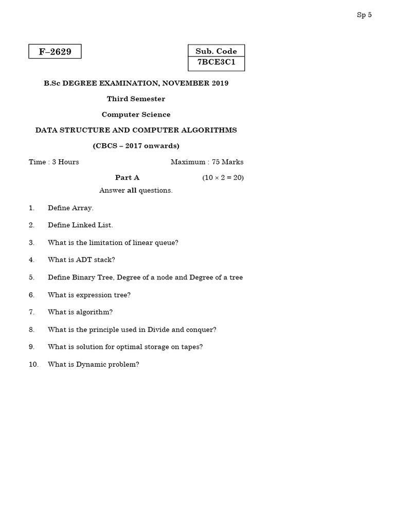 Bsc 3 Sem Cs Data Structure And Computer Algorithms F 2629 Nov 2019 Pdf