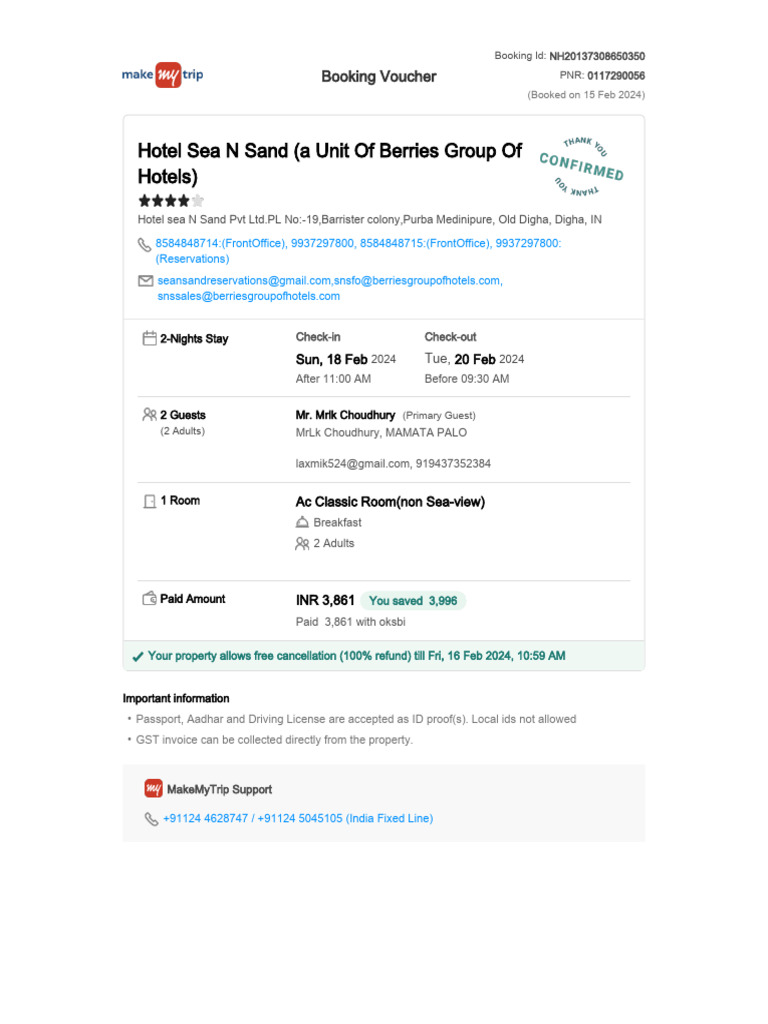 Booking Confirmation Voucher | PDF