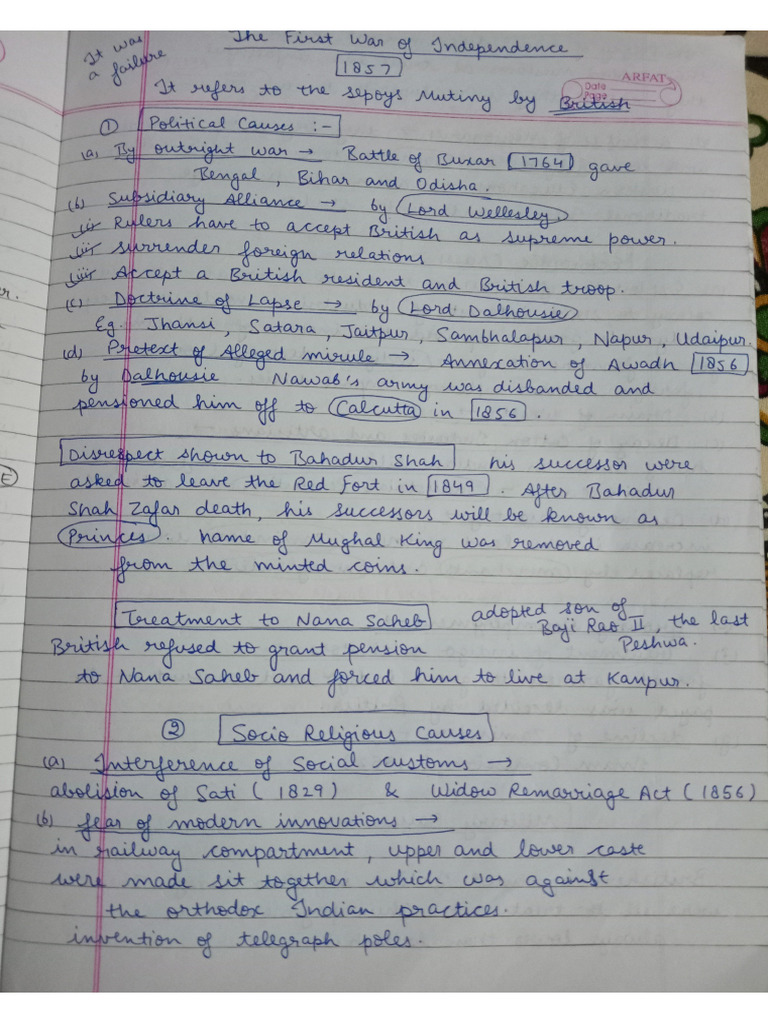 History Handwritten Revision Notes of All Chapters | PDF