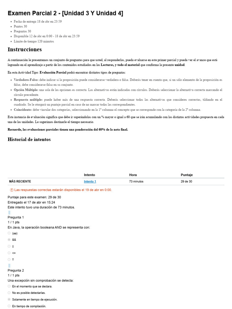 Examen Parcial 2 - (Unidad 3 Y Unidad 4) - OPTATIVO I (JAVA INTRODUCCIÓN) | PDF