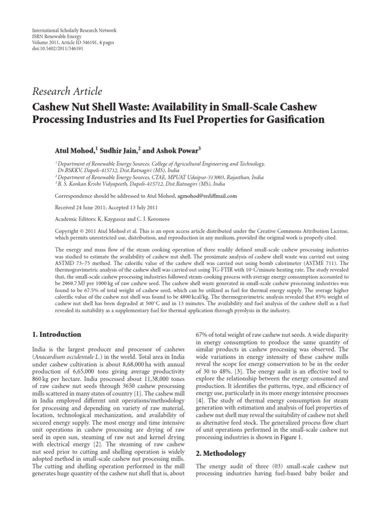 Cashew Nut Shell Waste Availability in Small-Scale | PDF
