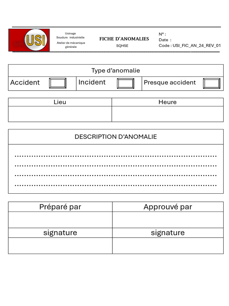 Usi Fiche D'anomalie | PDF