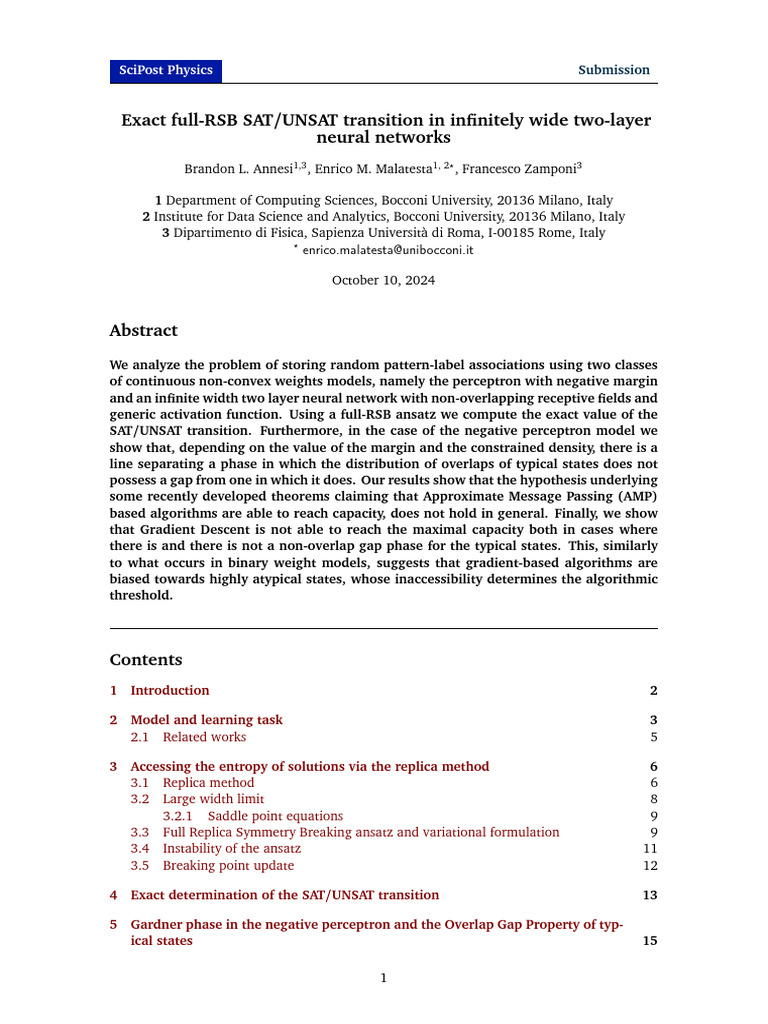 Exact full-RSB SAT UNSAT Transition in Infinitely Wide Two-Layer Neural ...