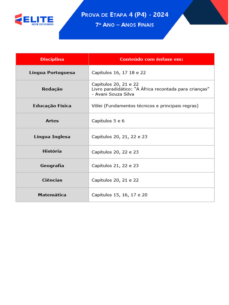 Ementa P4 - 7º Ano | PDF