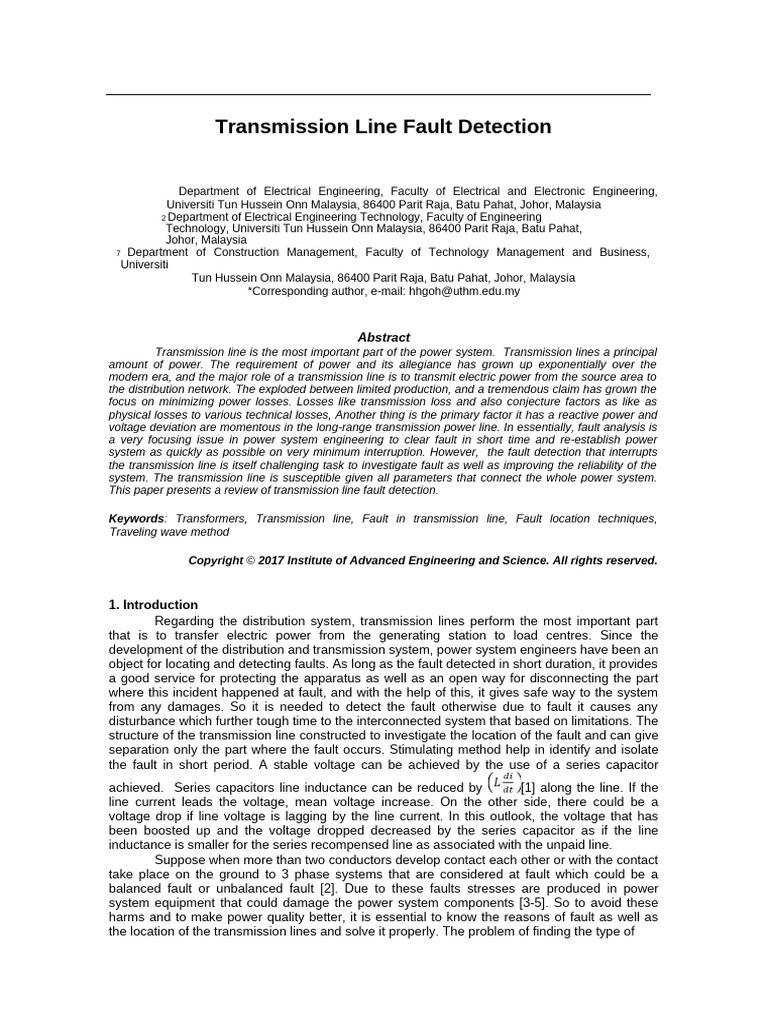 Transmission Line Fault Detection Pdf