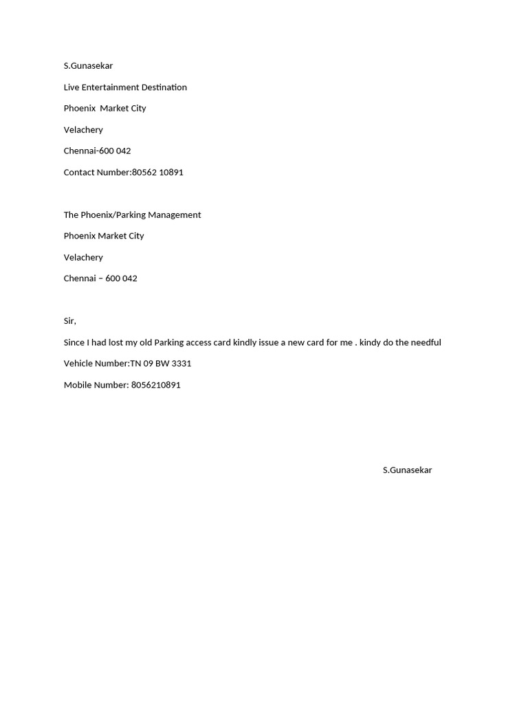 Parking Letter Format | PDF