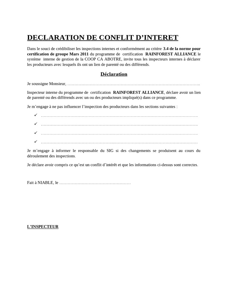 Declaration de Conflit D'interet | PDF