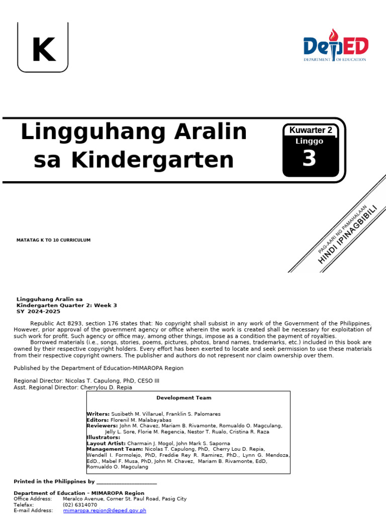 Kindergarten LE Q2W3 | PDF
