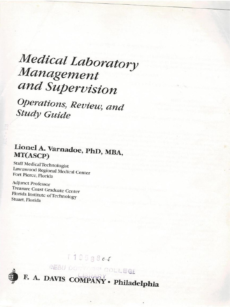 Medical Laboratory Management and Supervision Operations, Review and ...