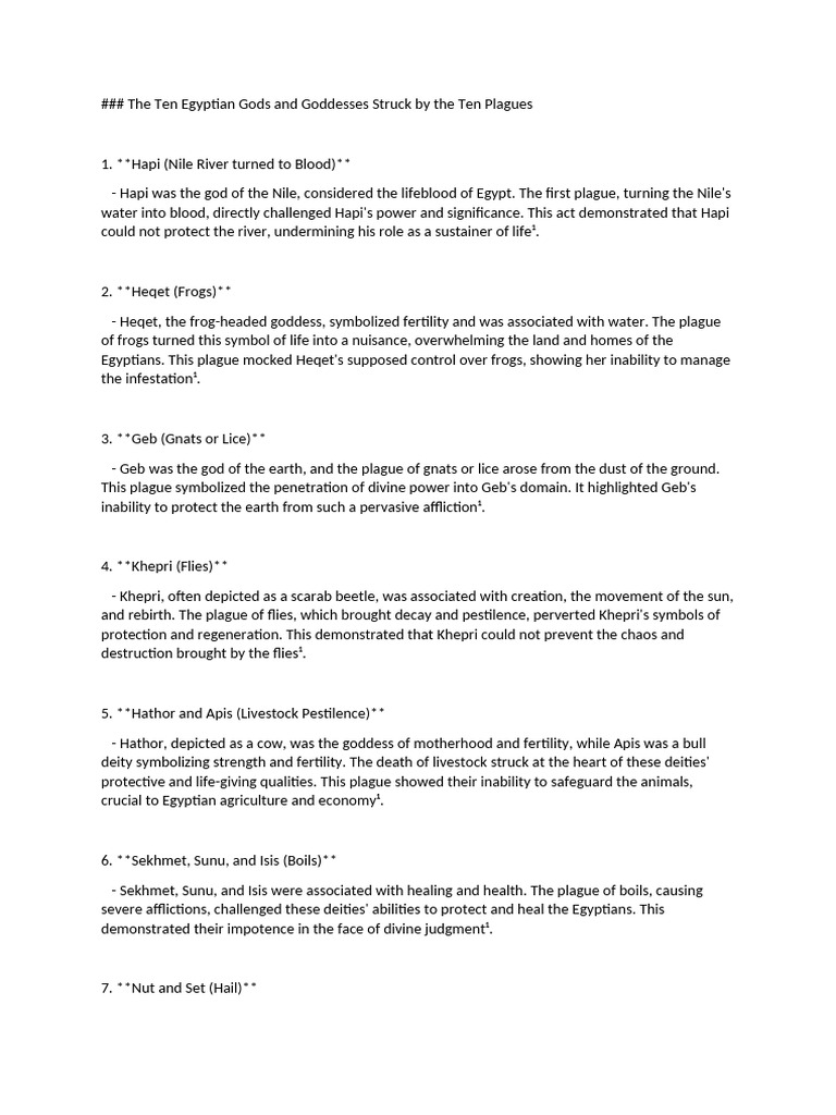 The Ten Egyptian Gods and Goddesses Struck by The Ten Plagues | PDF