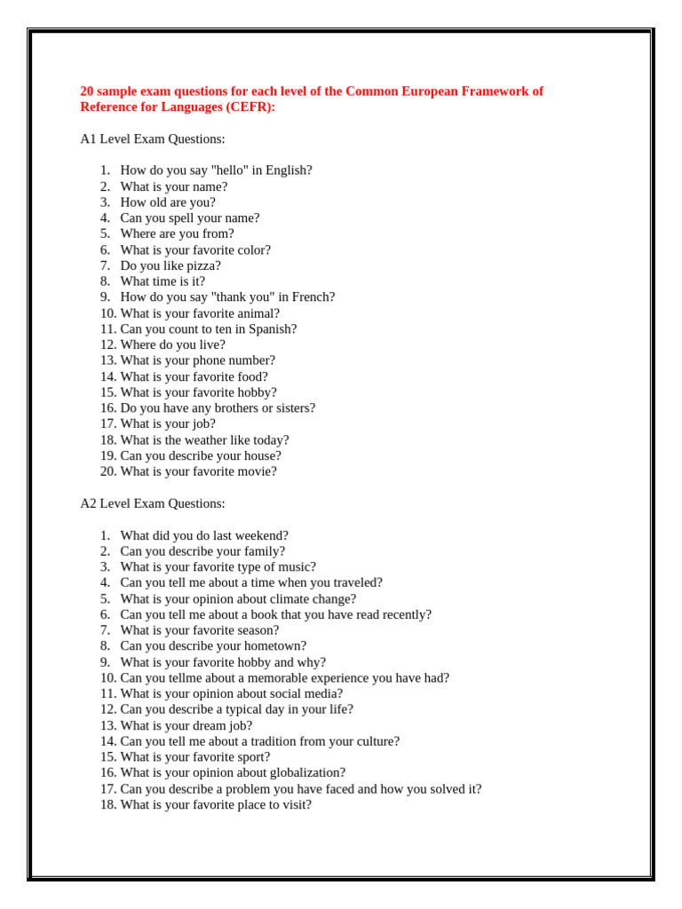 Exam Questions - Cefr | PDF
