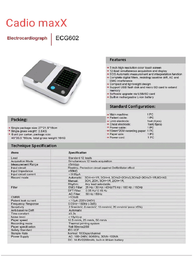 Cadio Maxx 6 Channel ECG Machine | PDF