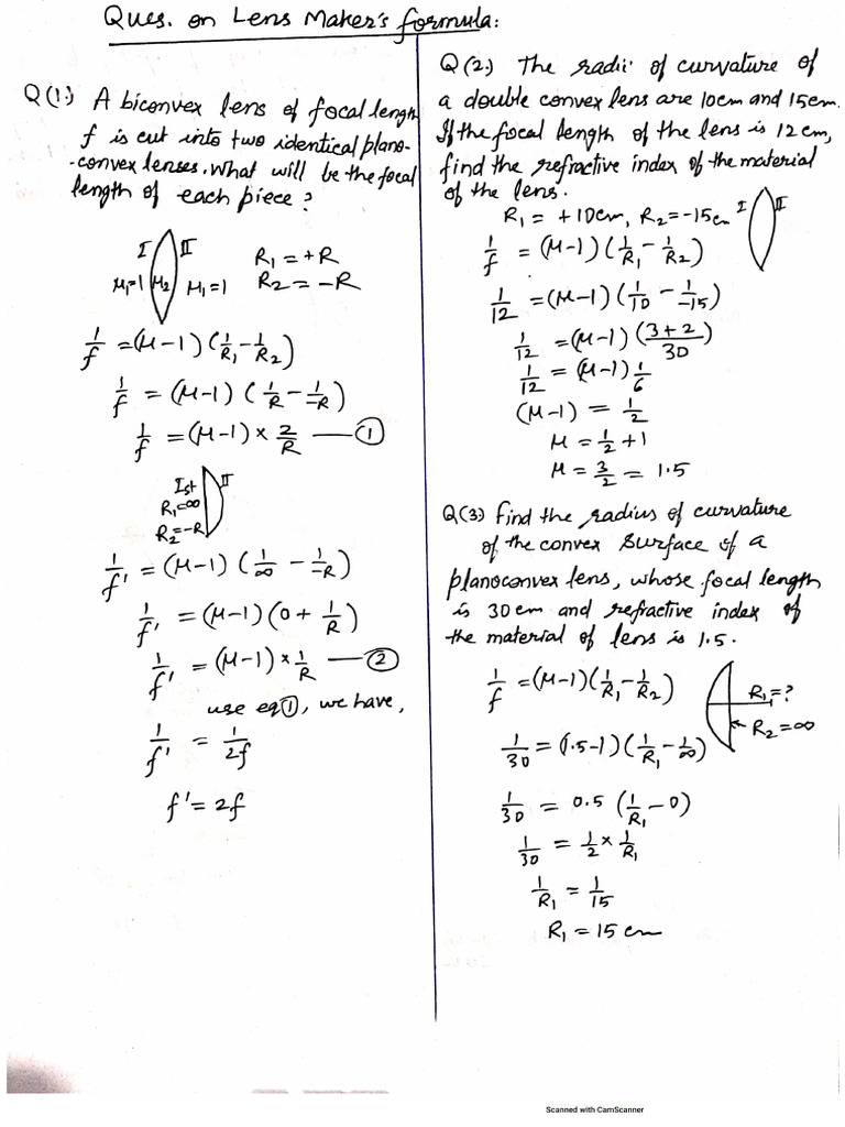 Ch-9.Ray Optics - Solved.numericals | PDF