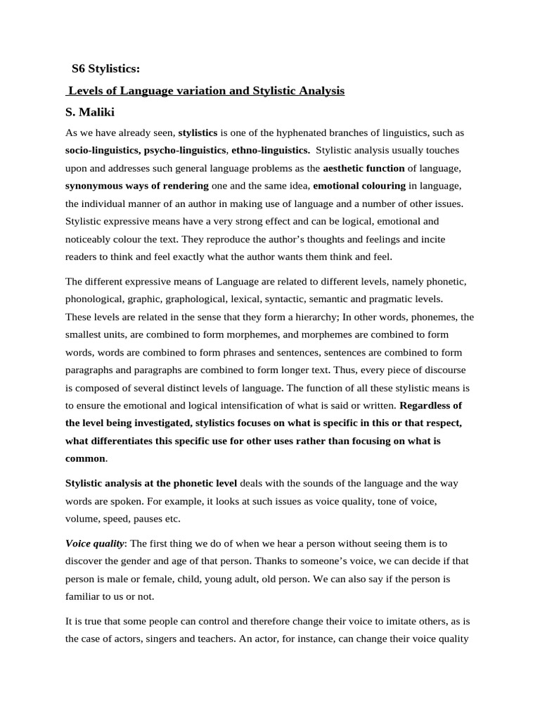 4 - Levels of Language Variation and Stylistic Analysis | PDF | Rhyme | Stress (Linguistics)