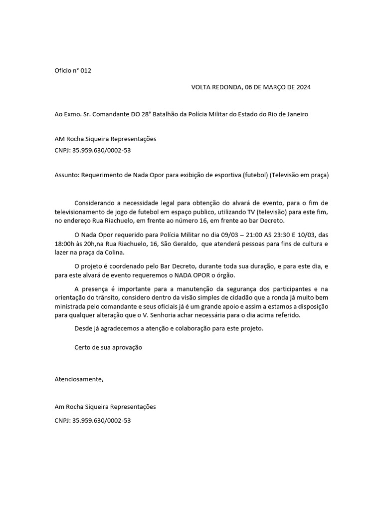 Modelo de Oficio para Policia Militar | PDF