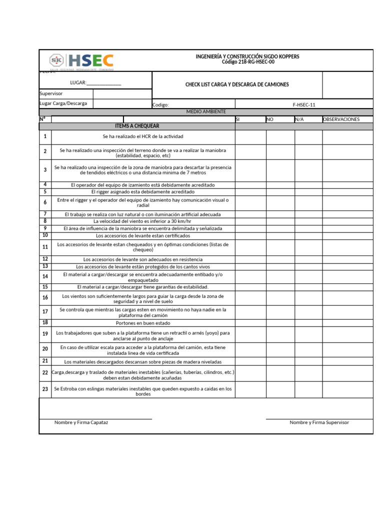 Check List Carga y Descarga de Camiones | PDF