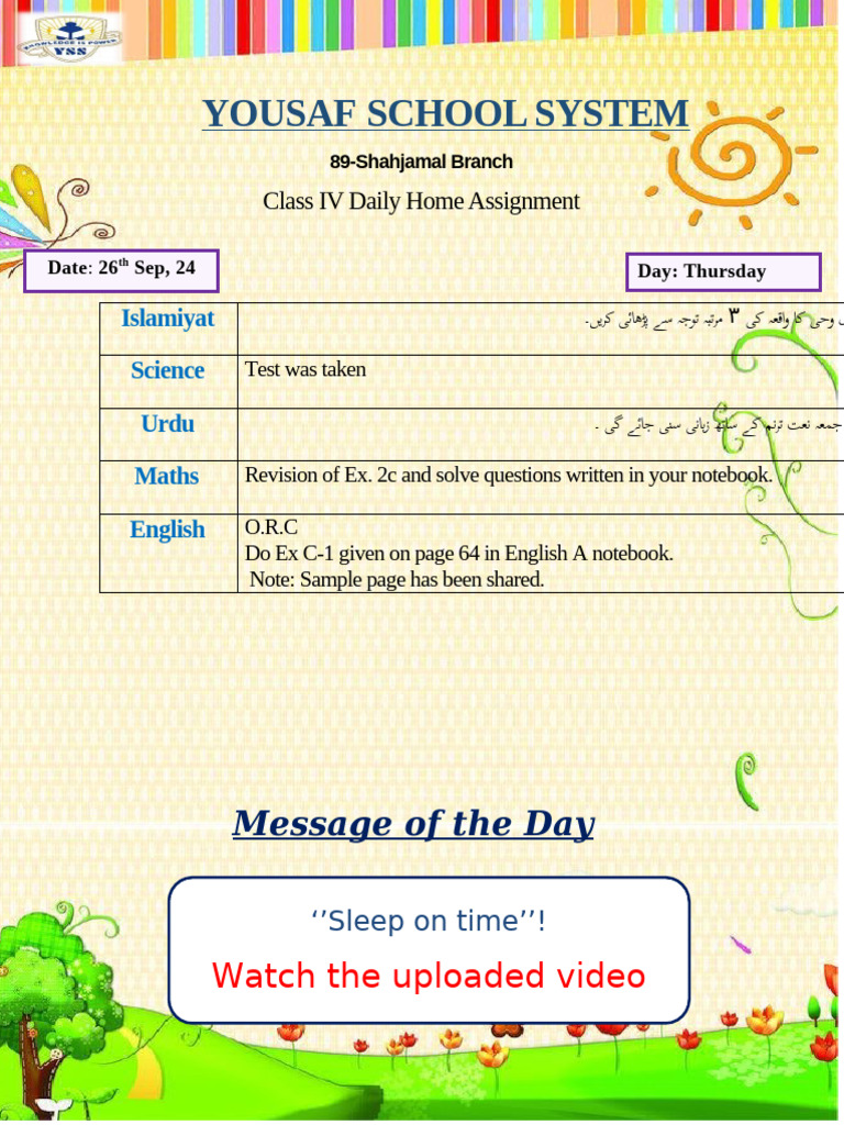 Daily - Diary - Grade - IV - 26th Sep - 2024 | PDF