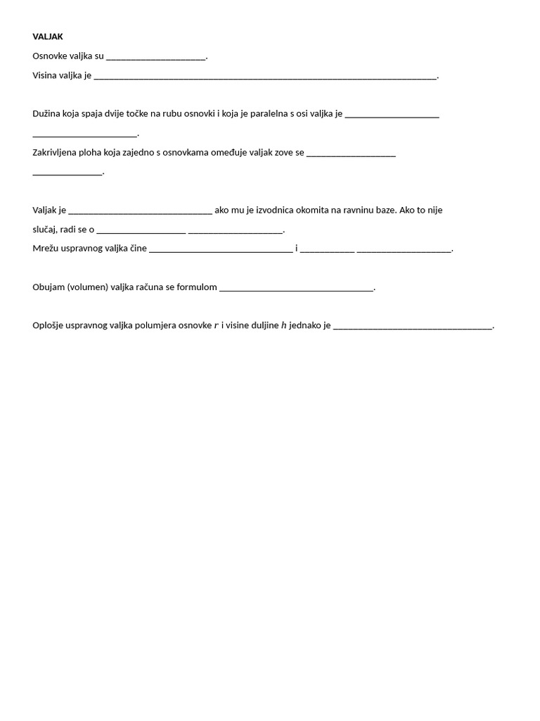 Valjak Pojmovi | PDF