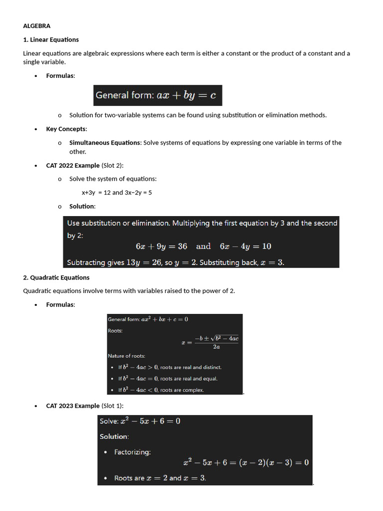 ALGEBRA (CAT EXAMINATION) | PDF